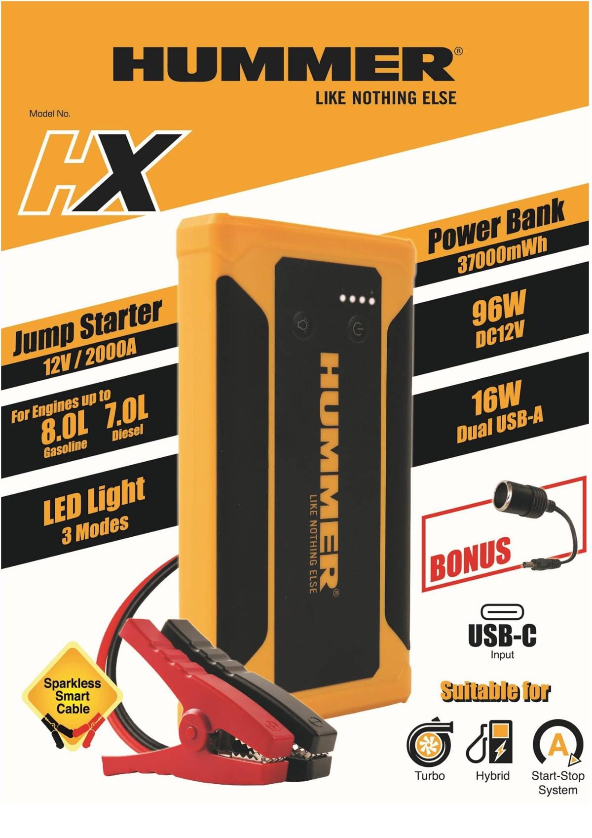 Hummer HX – 2000A Jump Starter USB-C Power Bank 37000mWh