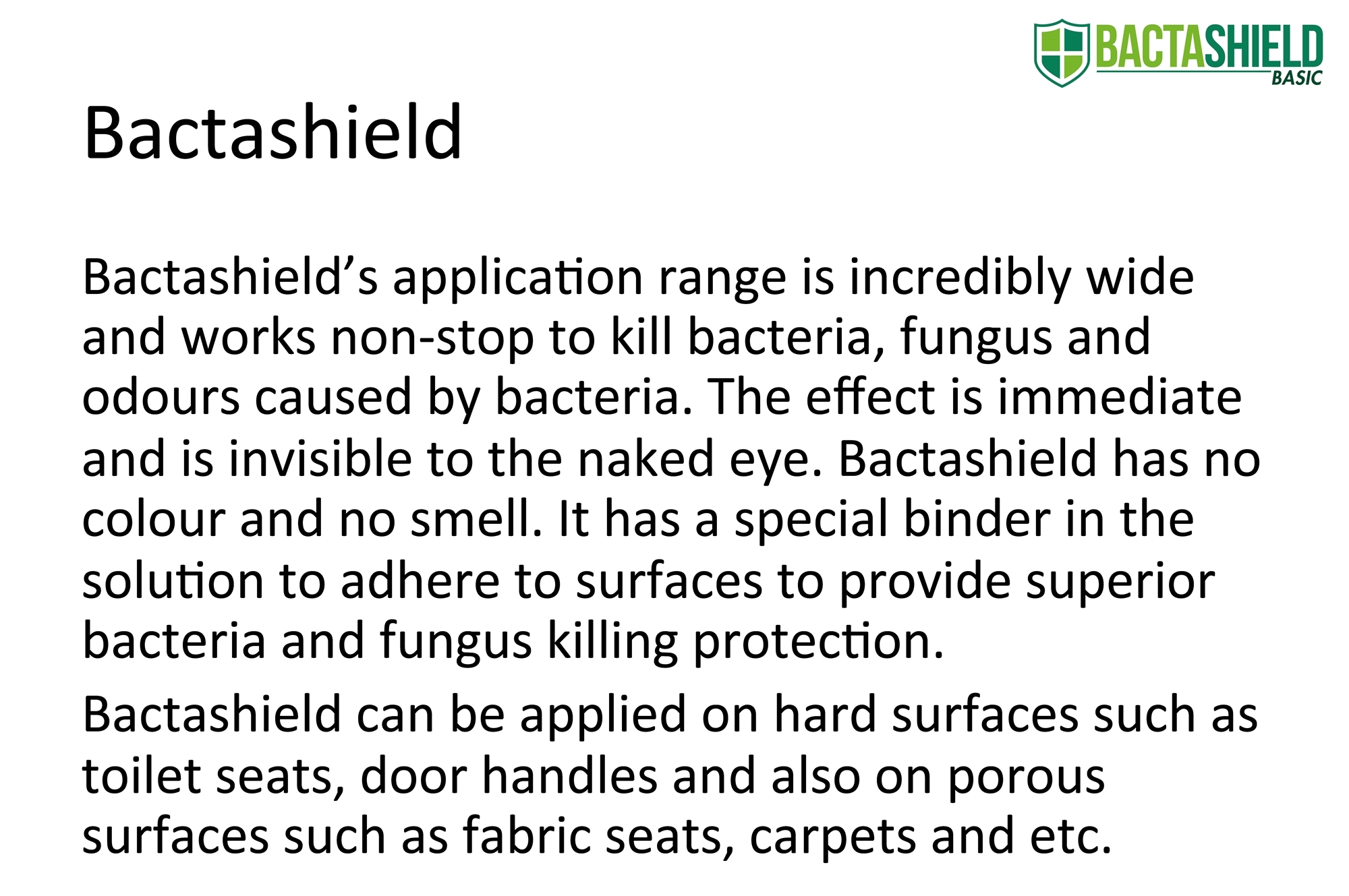 Bactakleen Bactashield Basic Non Toxic Water Based Anti Bacterial and ...